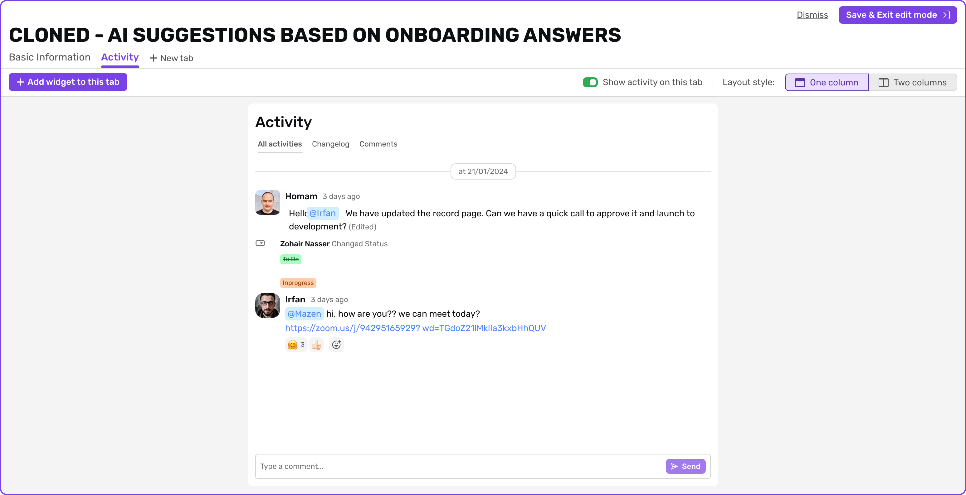 Workiom's New Feature | Record Layout